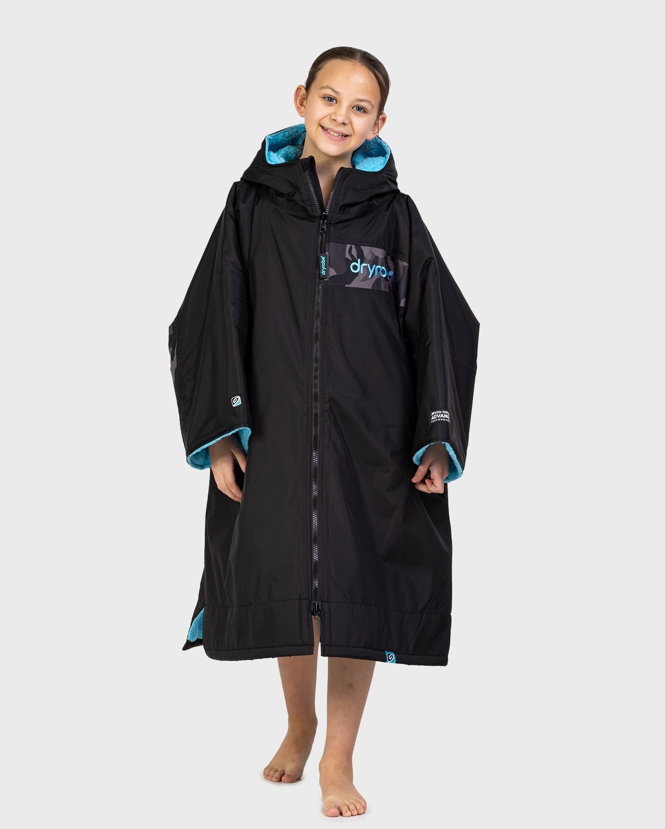 dryrobe® Advance Kids Short Sleeve - Change Robe in Black / Blue / Camo ...